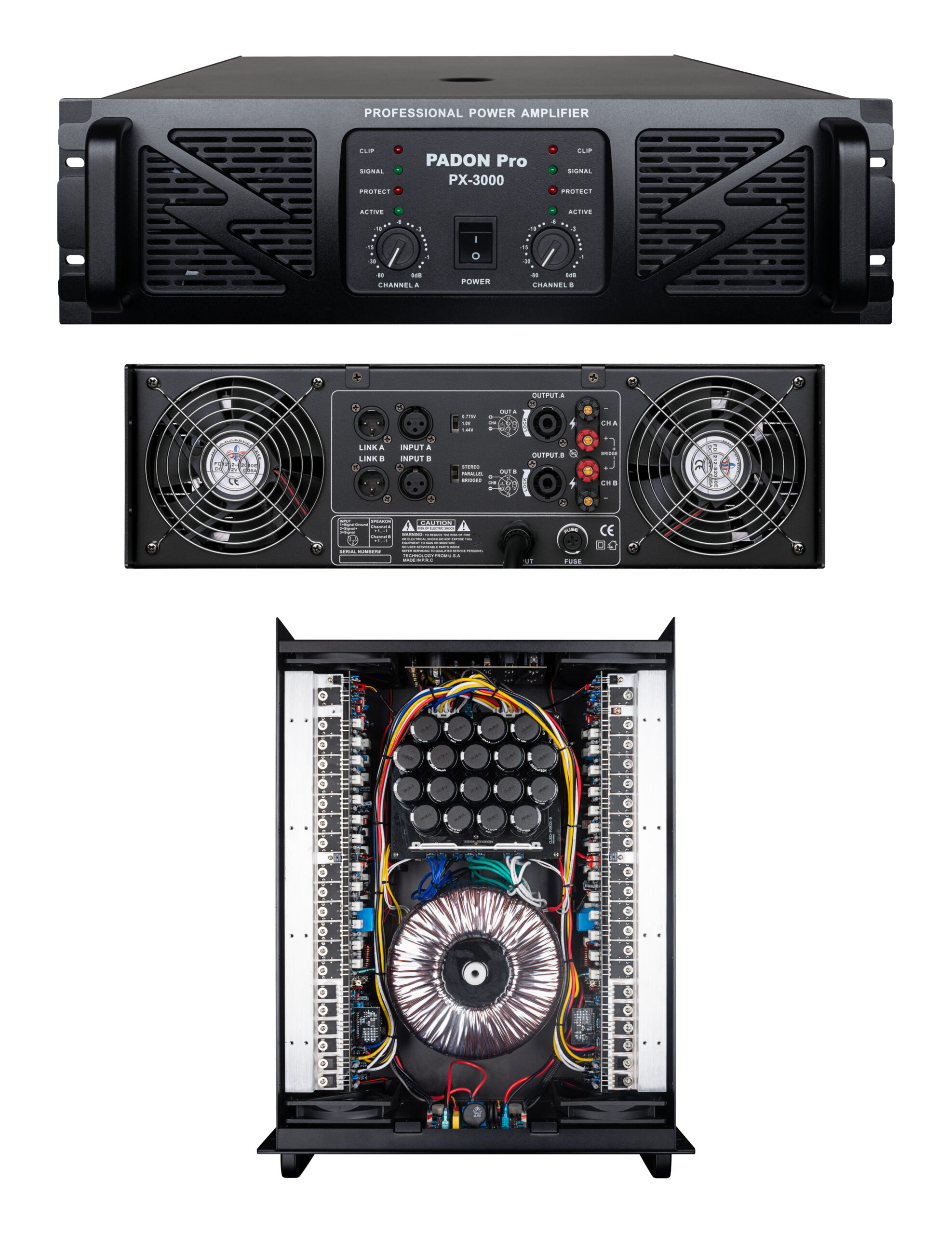 PADON PX3000 professional amplifier, 8 ohms, two channels, 3U high ...